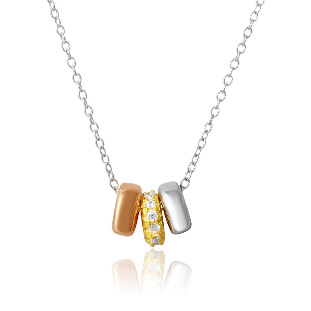 Silver 925 Tri Color Plated Three Hoops with CZ Necklace - STP01571TRI ...