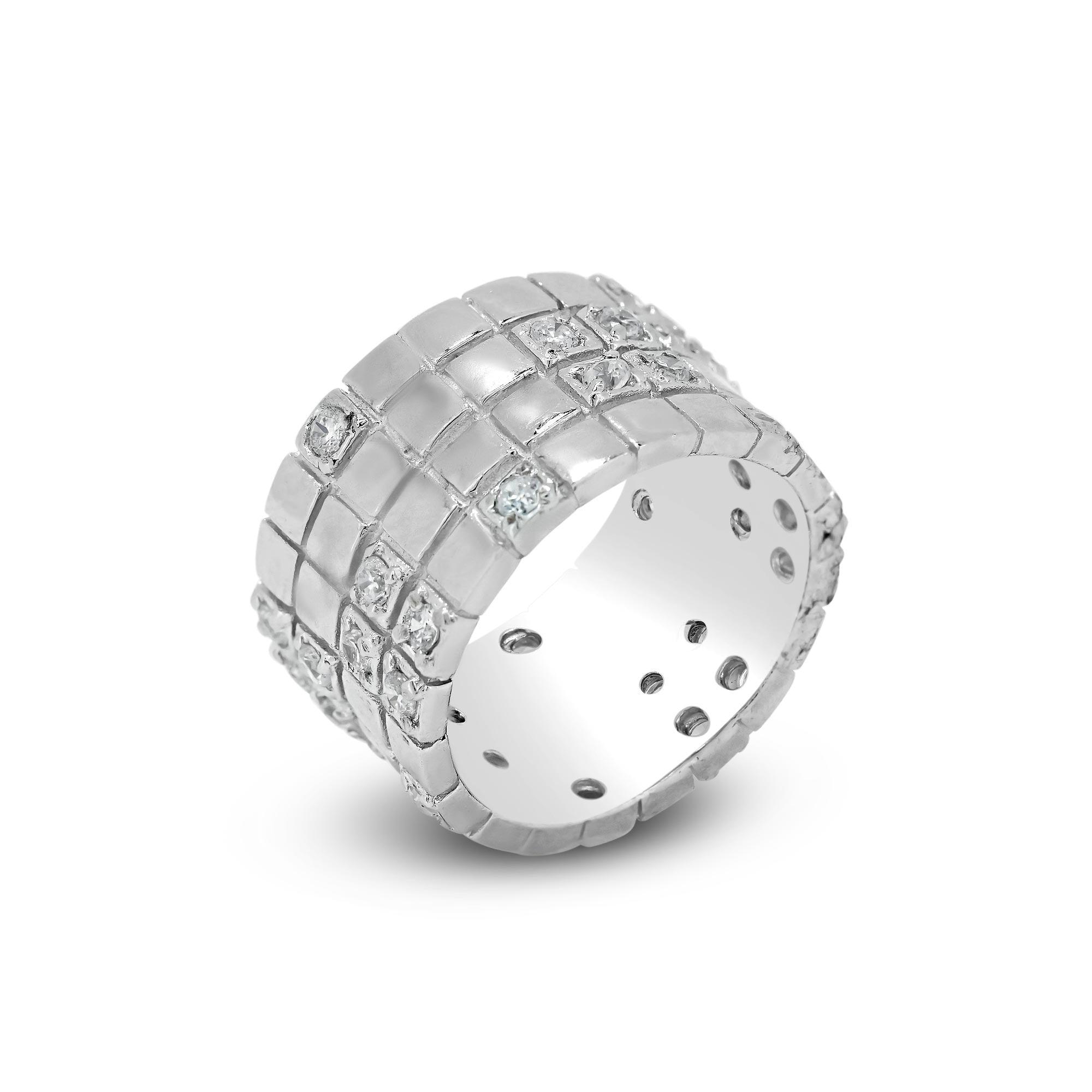 Silver 925 Rhodium Plated Clear CZ Grid Ring - STR00182 | Silver Palace ...