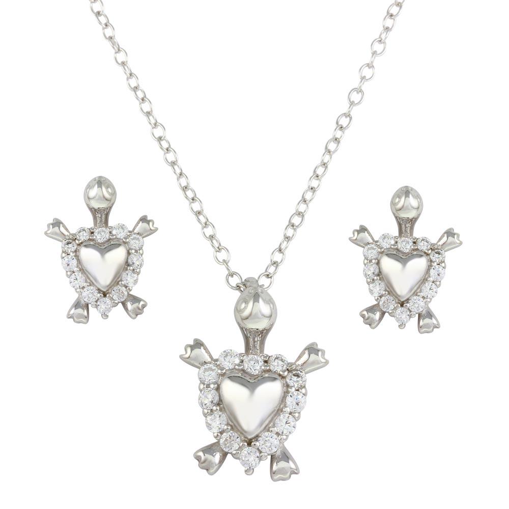 Silver 925 Rhodium Plated Turtle with Heart Shell and CZ - STS00492 ...