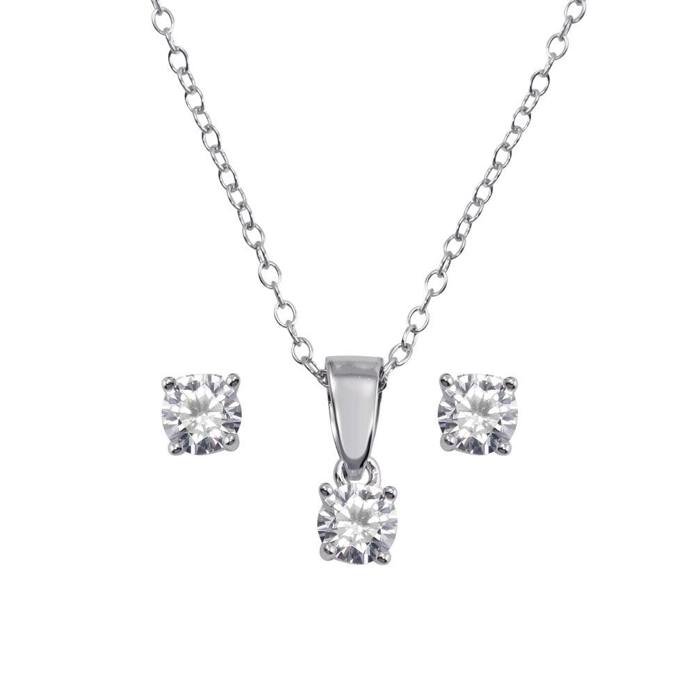 Silver 925 Rhodium Plated Small Crystal AB CZ Earrings and Necklace Set ...