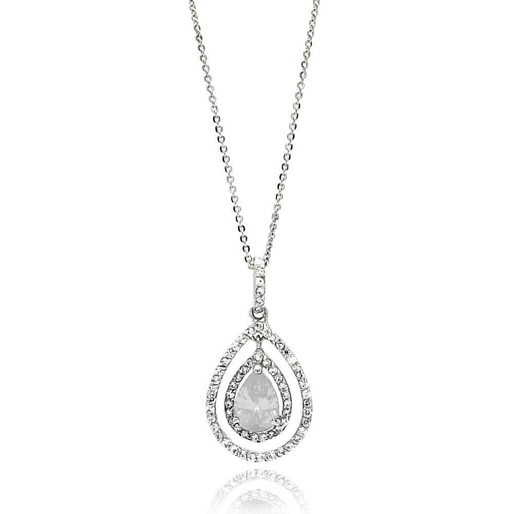 Silver 925 Rhodium Plated Open Teardrop Center CZ Necklace - BGP00664 ...