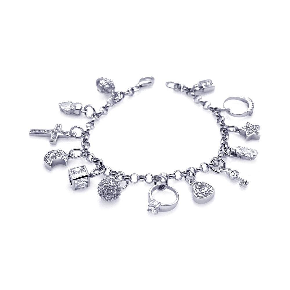 Silver 925 Rhodium Plated Multiple Charm Bracelet - DSB00003 | Silver ...