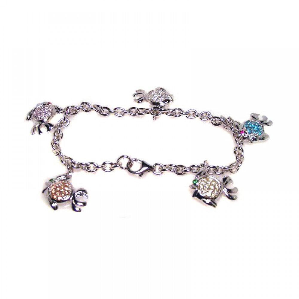 Silver 925 Rhodium Plated Multi Color CZ Dangling Fish Bracelet ...