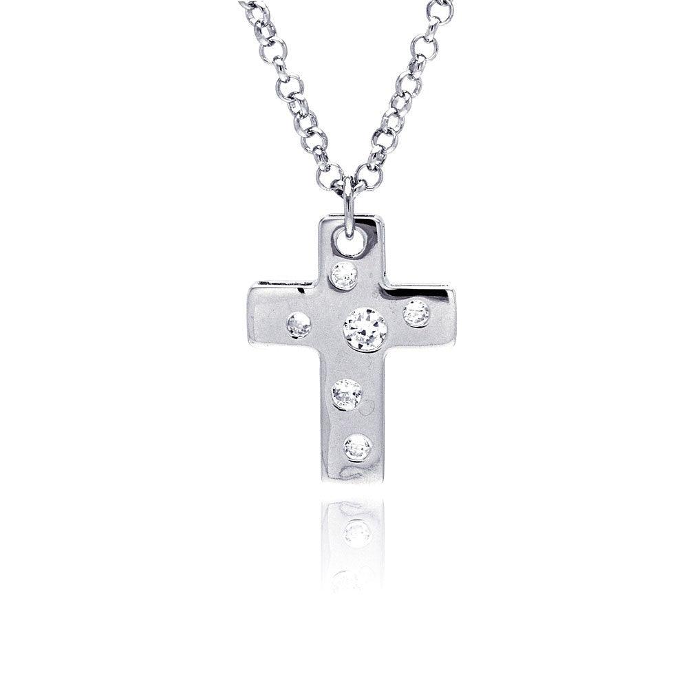 Silver 925 Rhodium Plated High Polish Cross Multi Sized Clear CZ ...