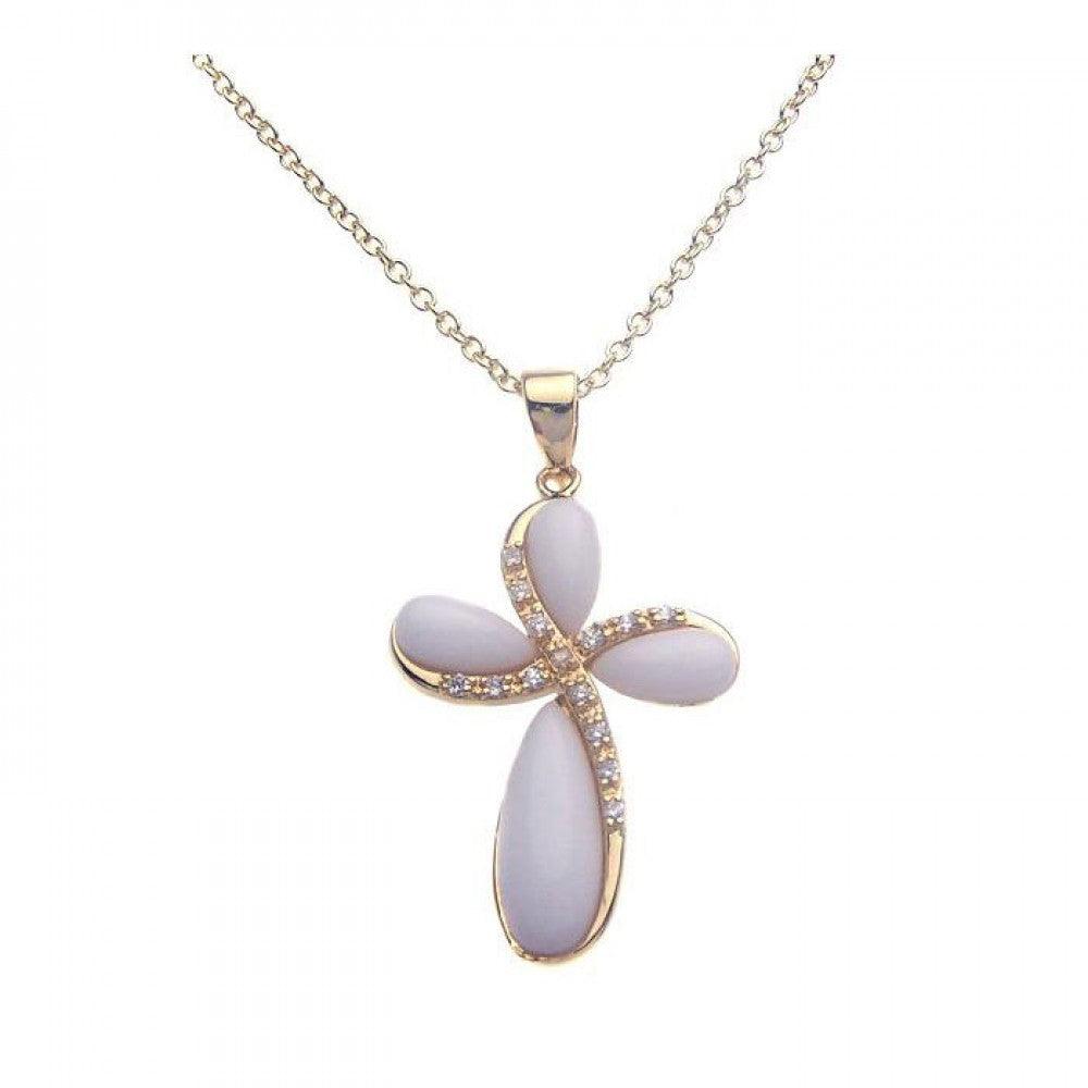 Silver 925 Gold Plated Ivory Cross CZ Necklace - BGP00259 | Silver ...