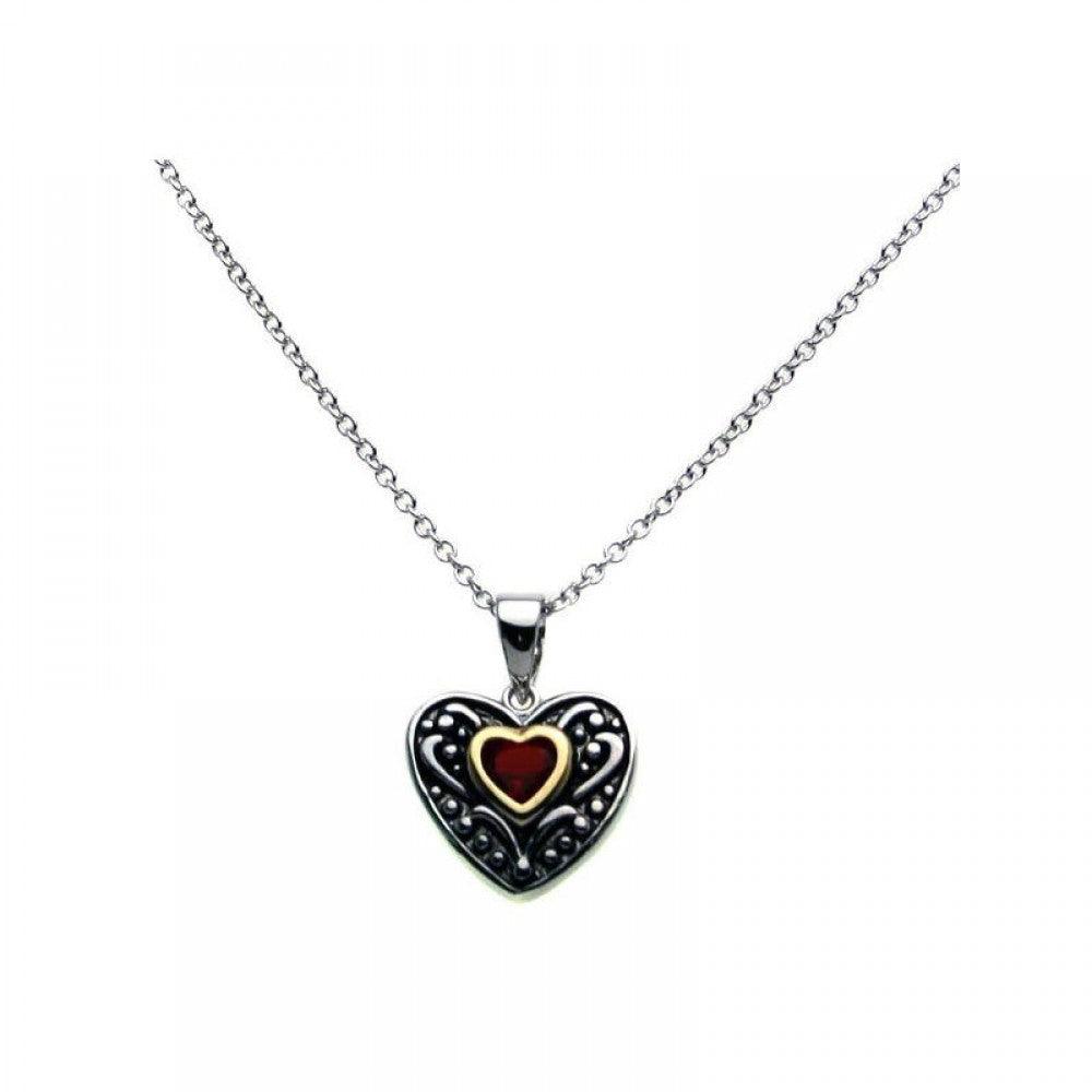Silver 925 Oxidized Rhodium Red Heart CZ Inlay Necklace - BGP00274 ...
