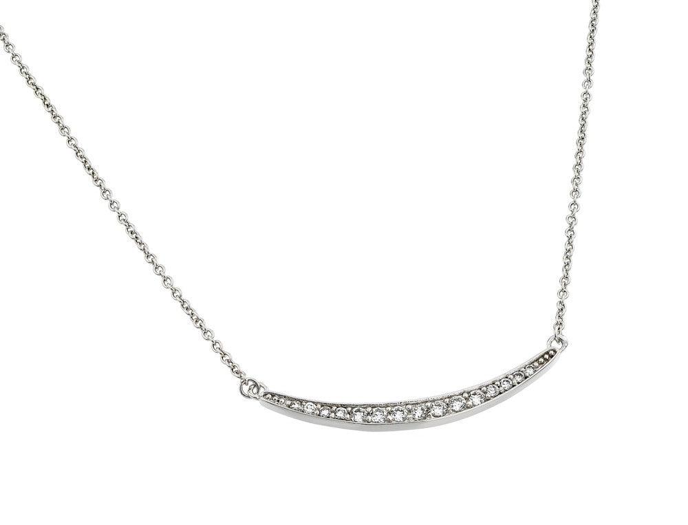 Silver 925 Rhodium Plated Clear CZ Stone Curved Crescent Pendant ...