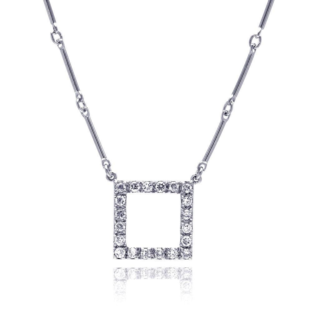 Silver 925 Rhodium Plated CZ Open Square Pendant Necklace - STP00450 ...