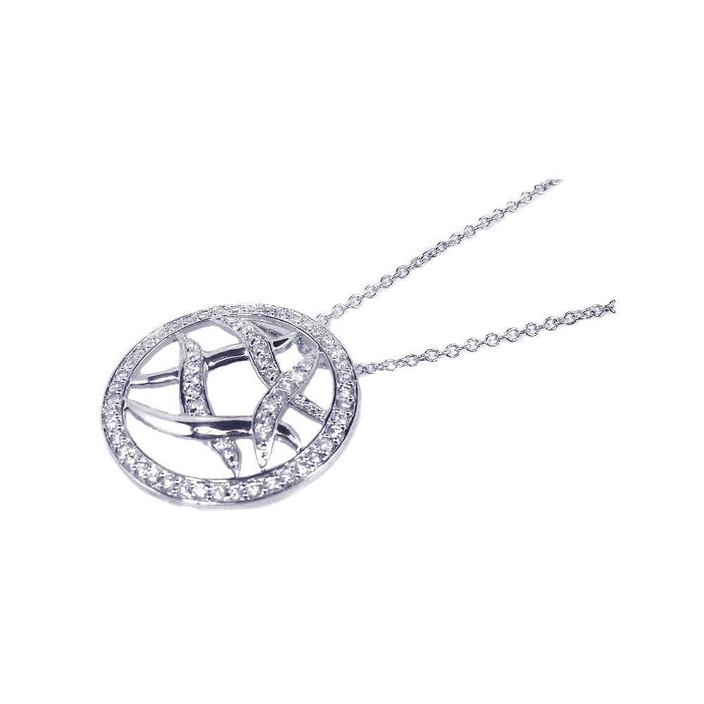 Silver 925 Rhodium Plated CZ Abstract Circle Pendant Necklace ...