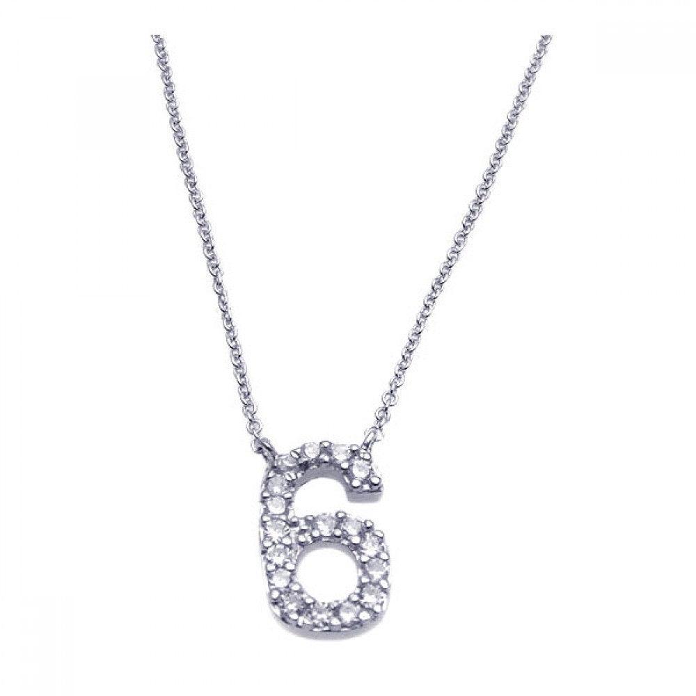 Silver 925 Rhodium Plated Clear CZ Number 6 Pendant Necklace - STP00833 ...