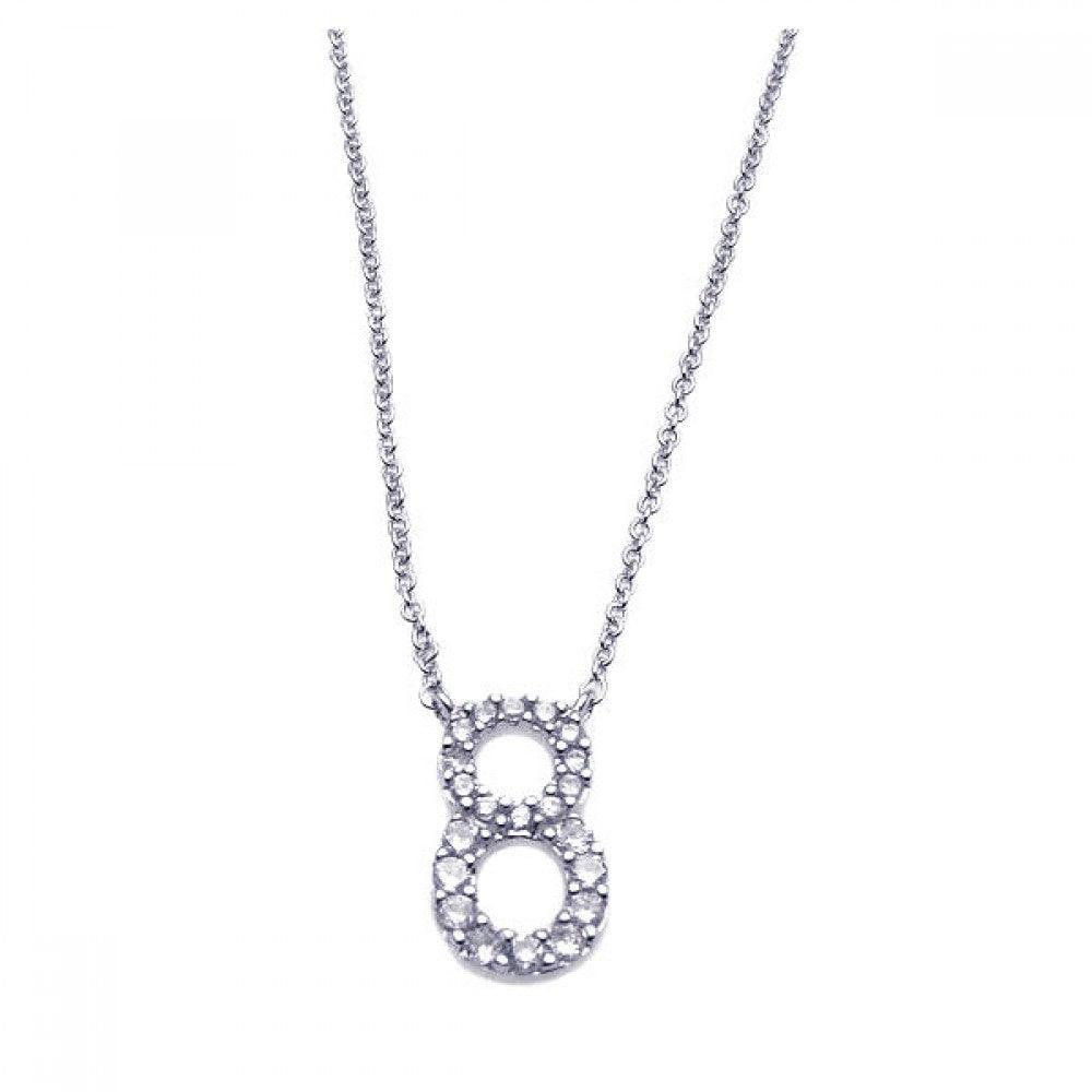 Silver 925 Rhodium Plated Clear CZ Number 8 Pendant Necklace - STP00835 ...