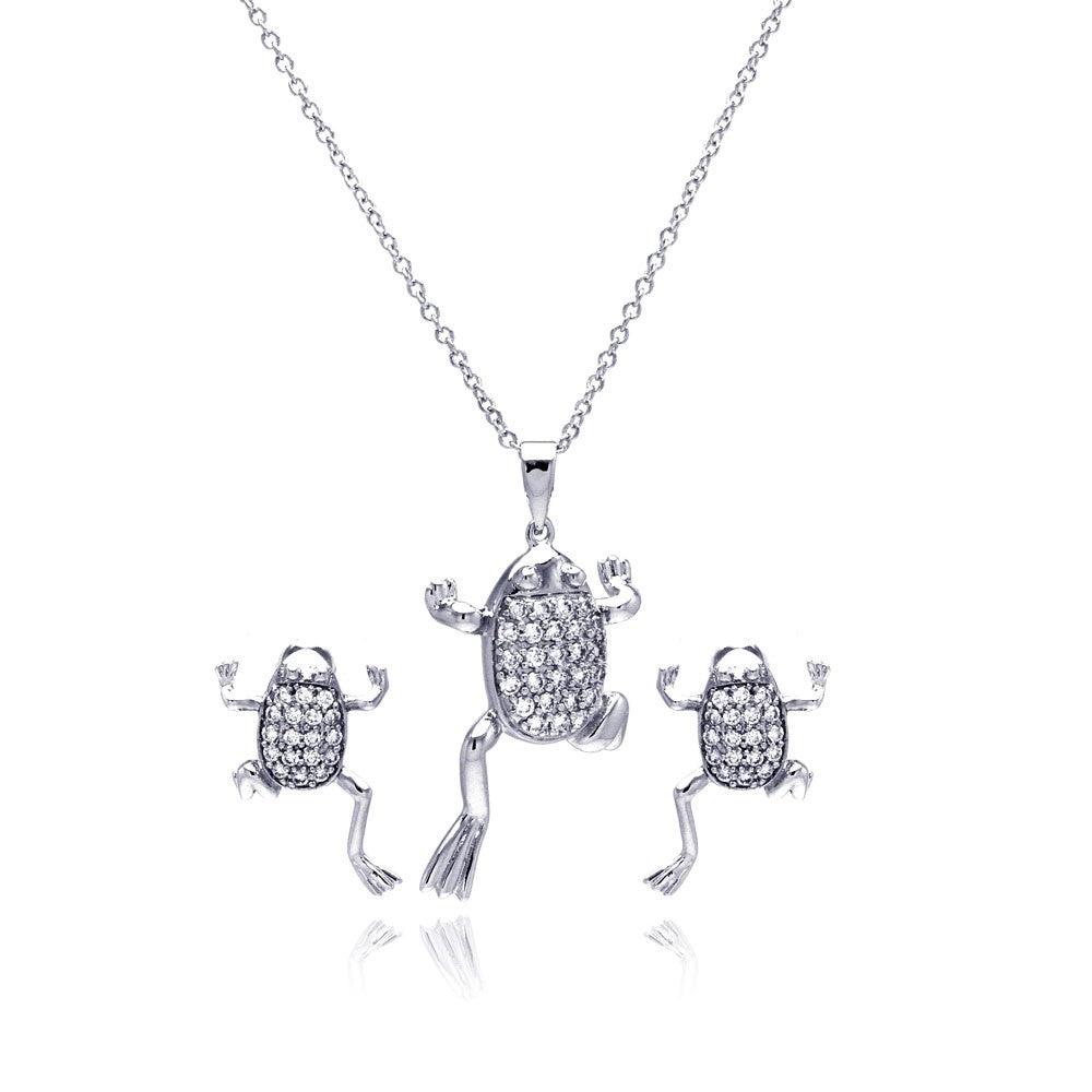 Silver 925 Rhodium Plated Clear Climbing Frog CZ Stud Earring and ...