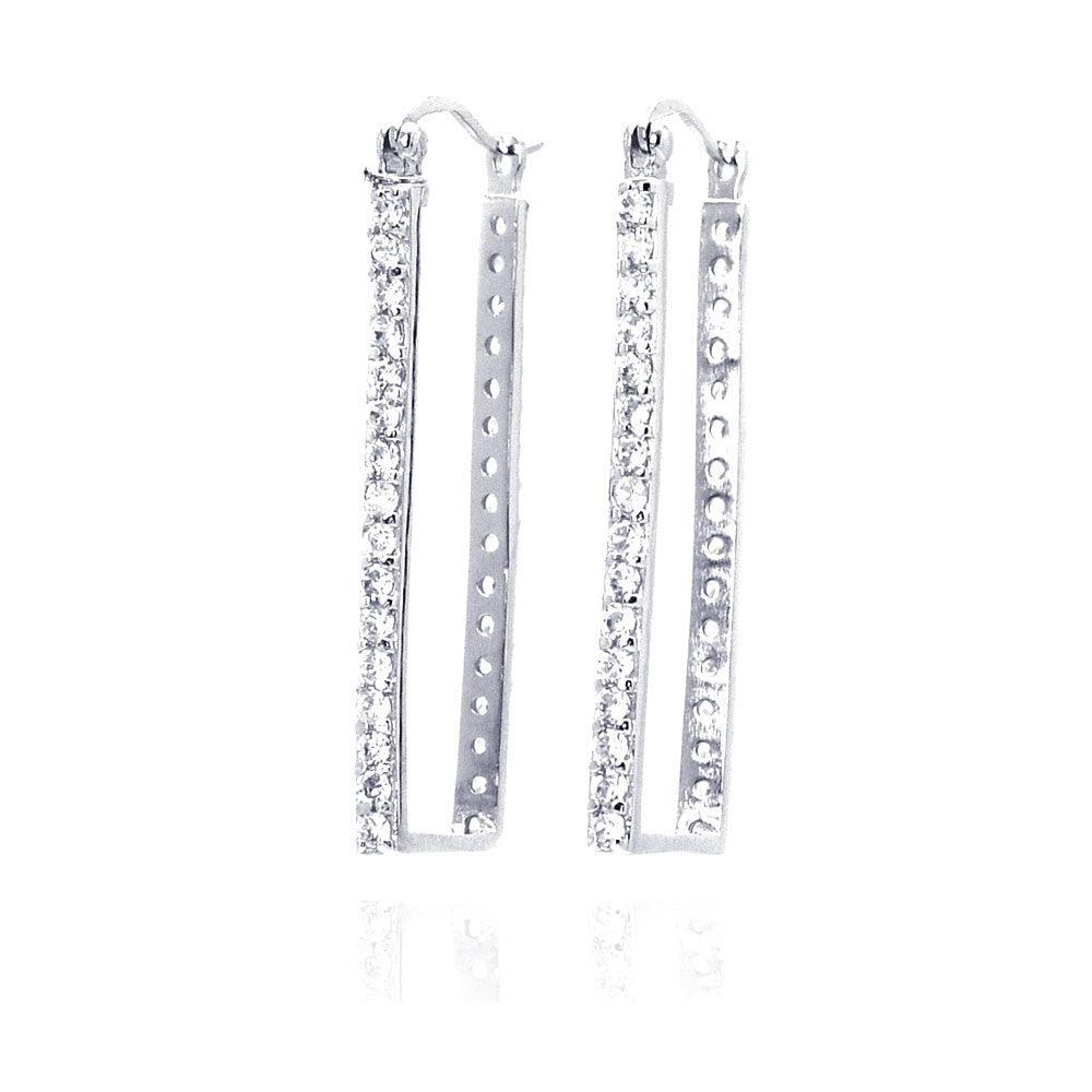 Silver 925 Rhodium Plated CZ Rectangular Hoop Earrings - STE00032 ...