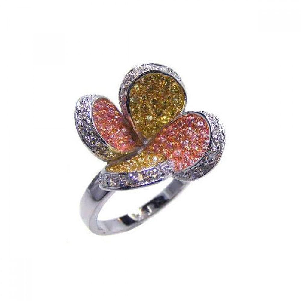 Silver 925 Three Toned Multi-Color CZ Flower Ring - BGR00040 | Silver ...