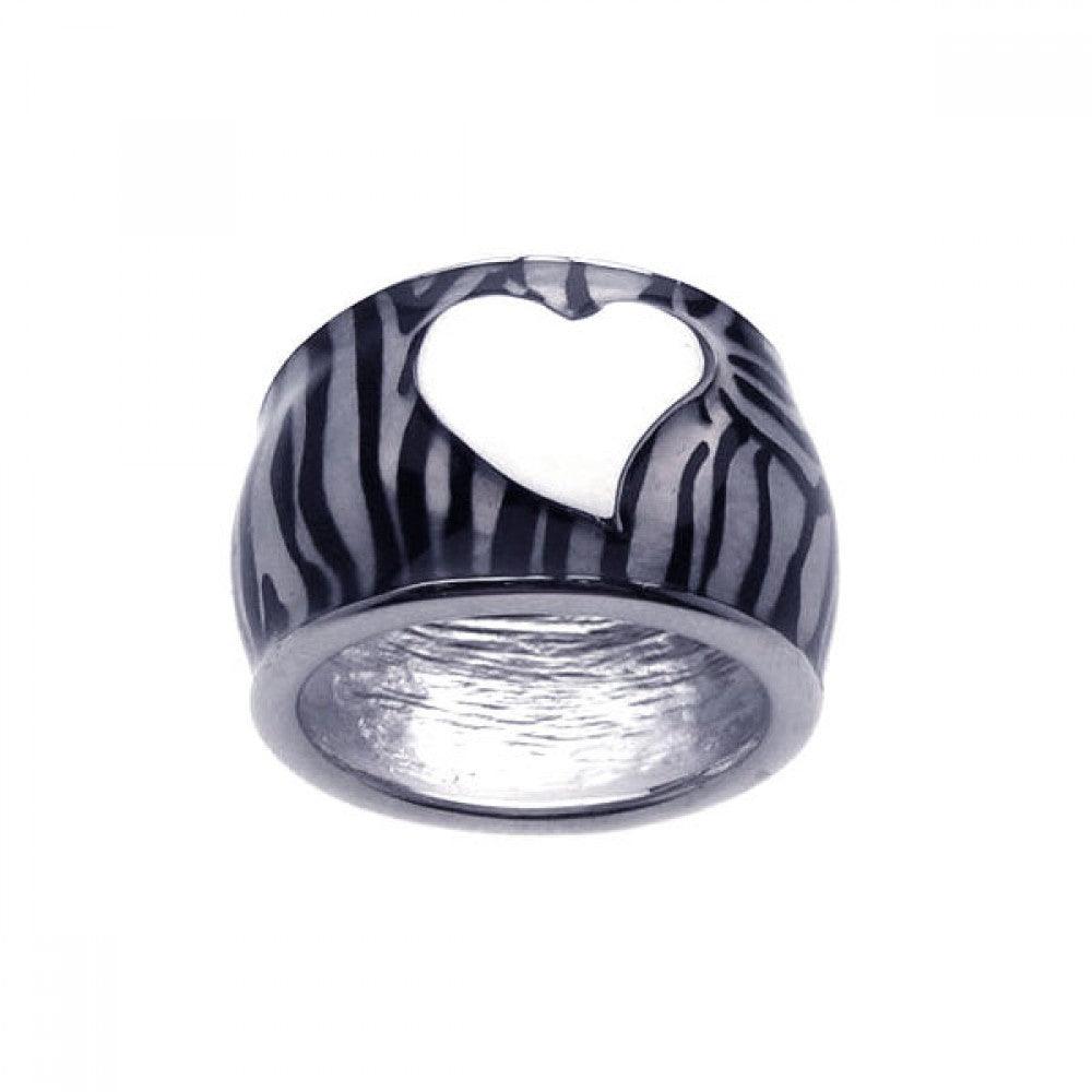 Silver 925 Rhodium Plated White Heart Zebra Stripe Ring - BGR00147 ...