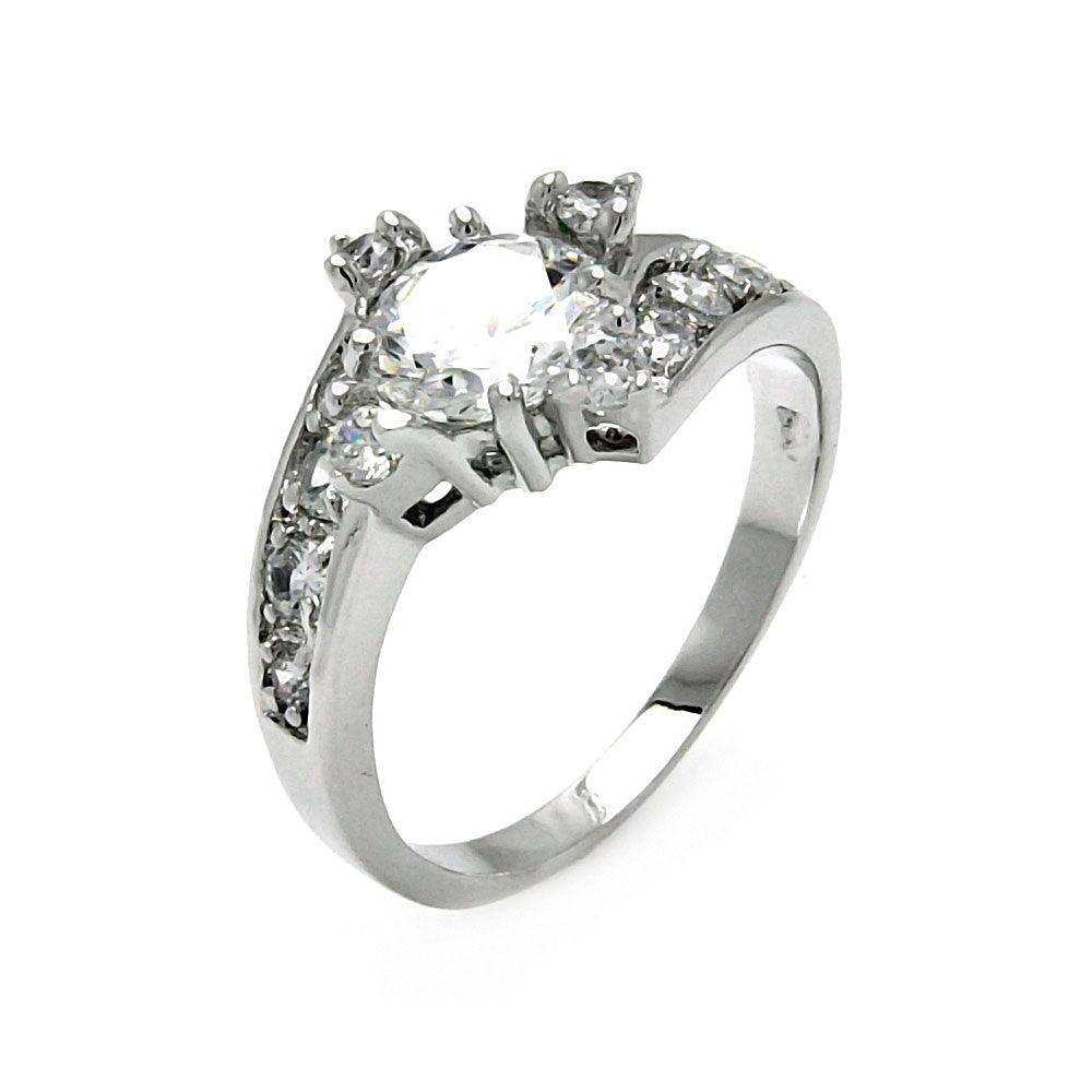 Silver 925 Rhodium Plated Clear Round Center Pave Set CZ Bridal Ring ...