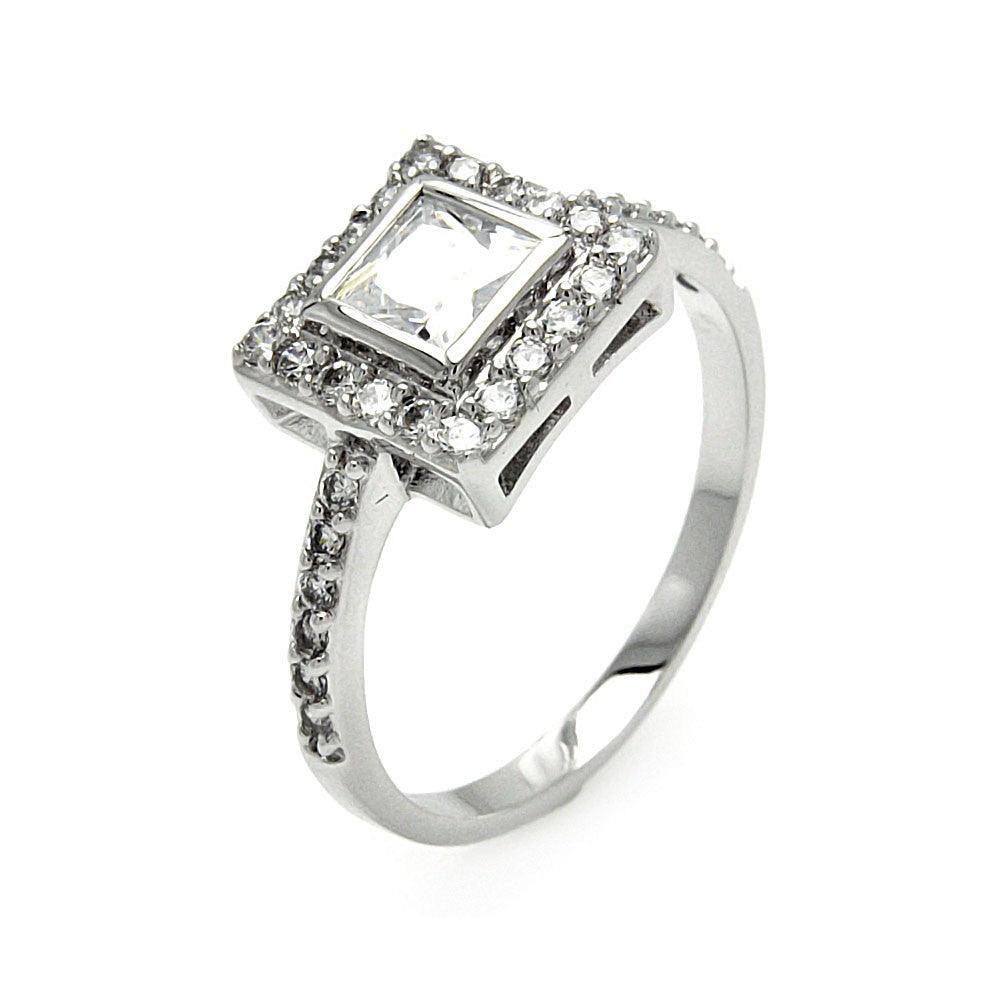 Anillo nupcial cuadrado de circonita cúbica transparente chapado en ...