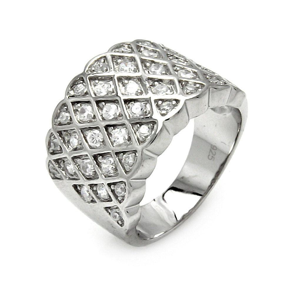 Silver 925 Rhodium Plated Net Design CZ Ring - STR00084 | Silver Palace ...