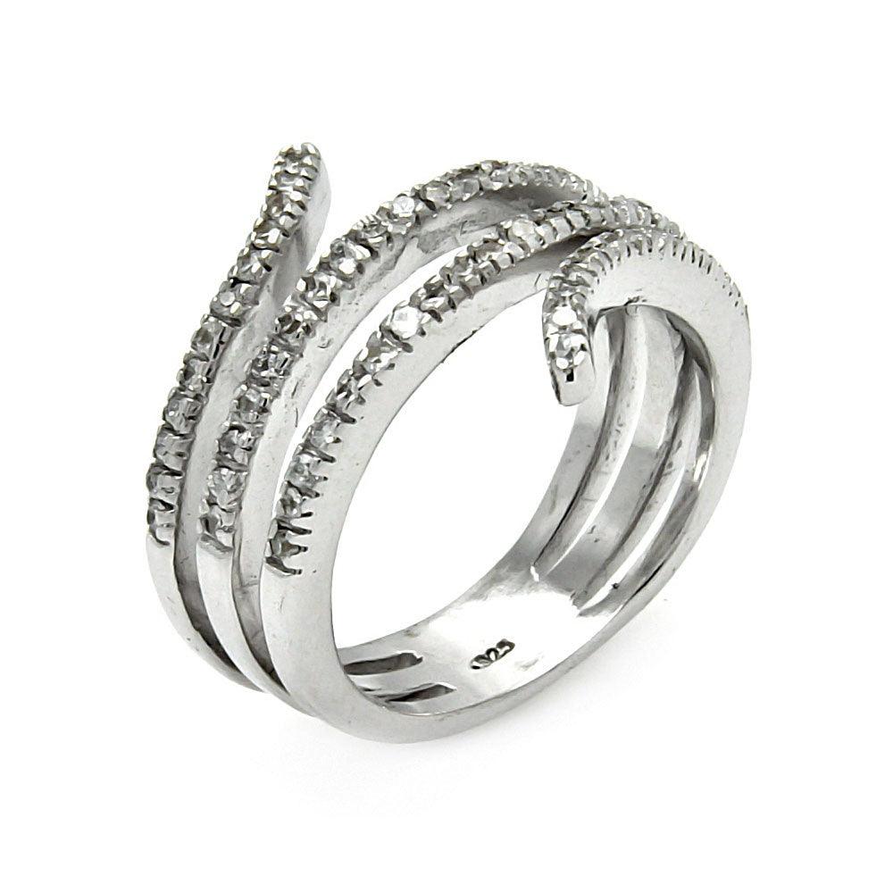 Silver 925 Rhodium Plated CZ Wrap Around Ring - STR00204 | Silver ...