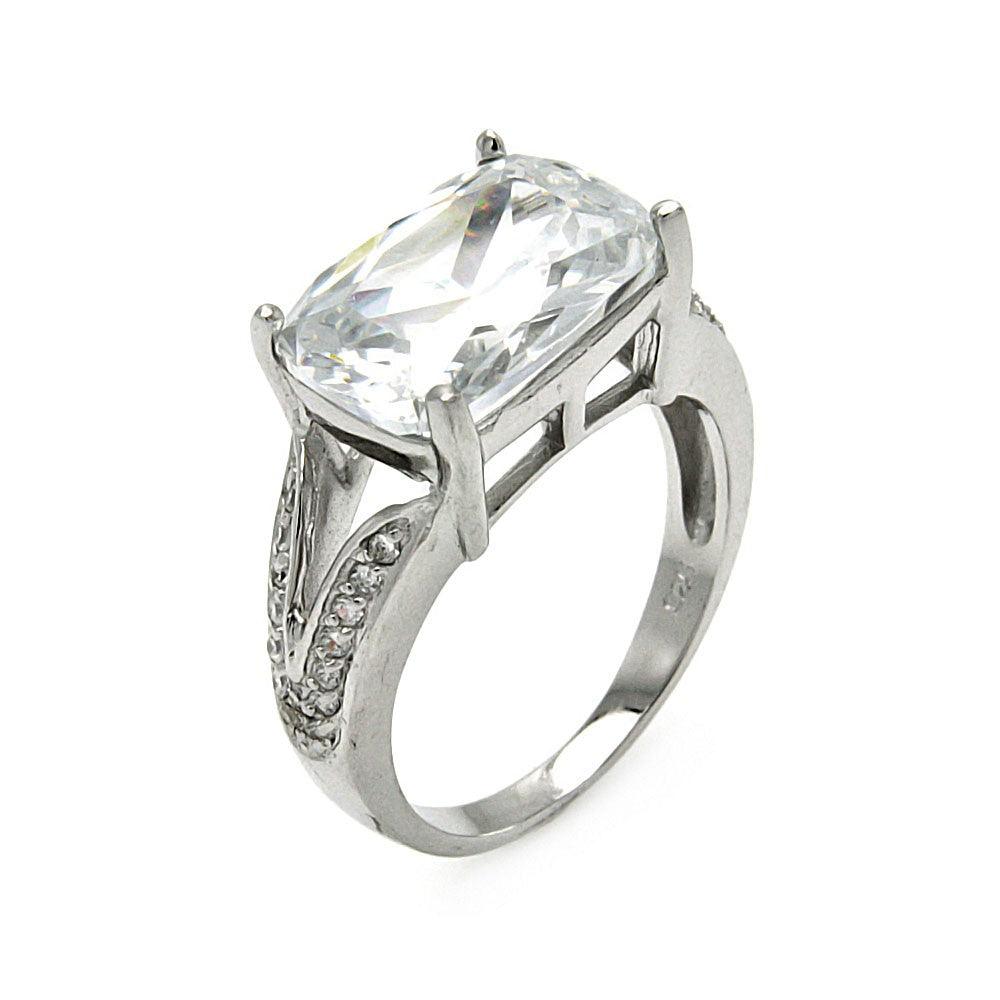 Silver 925 Rhodium Plated Rectangular CZ Ring - STR00253 | Silver ...