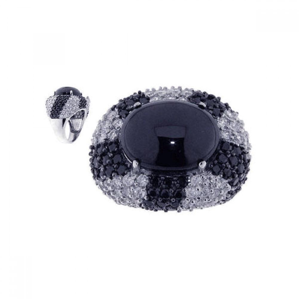 Silver 925 Rhodium and Black Rhodium Plated Black Stone Center Clear CZ ...