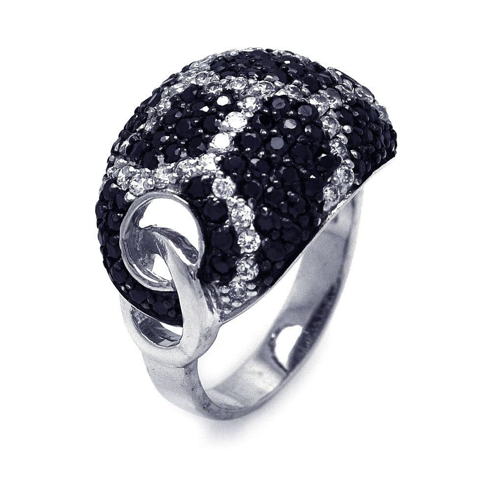 Silver 925 Rhodium and Black Rhodium Plated Clear and Black CZ Dome ...