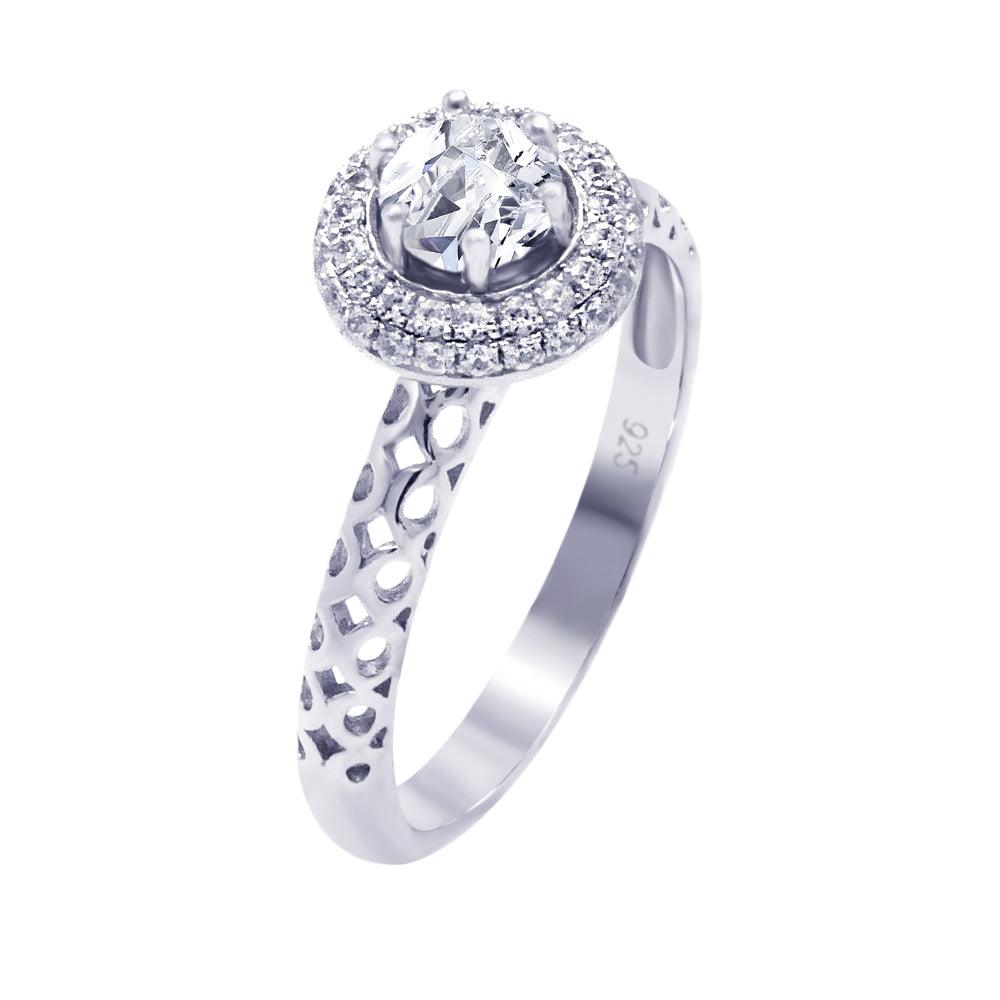 Silver 925 Rhodium Plated Micro Pave Clear Cluster Round Center CZ ...