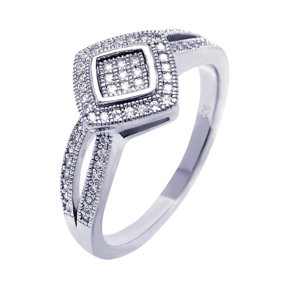 Silver 925 Rhodium Plated Micro Pave CZ Diamond Shaped Ring - ACR00040 ...