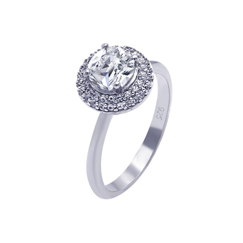 Silver 925 Rhodium Plated Micro Pave Clear Round Center Cluster CZ Ring ...