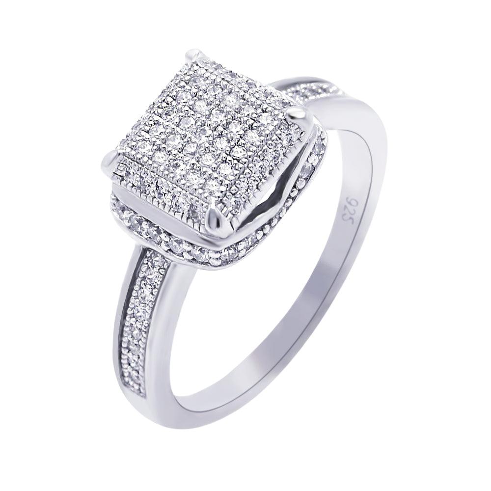 Silver 925 Rhodium Plated Micro Pave CZ Square Ring - ACR00045 | Silver ...