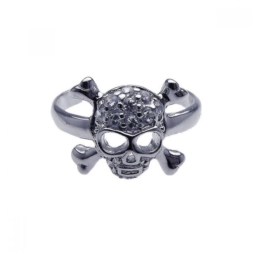 Silver 925 Rhodium Plated Clear CZ Skull Cross Bone Toe Ring - CZTR10 ...