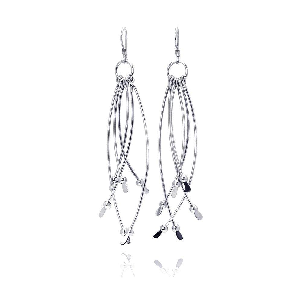 Silver 925 Rhodium Plated Multiple Crossed Dangling Wire Wide Teardrop ...